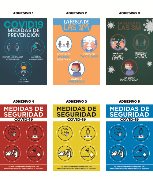 Carteles adhesivos con indicaciones para el coronavirus